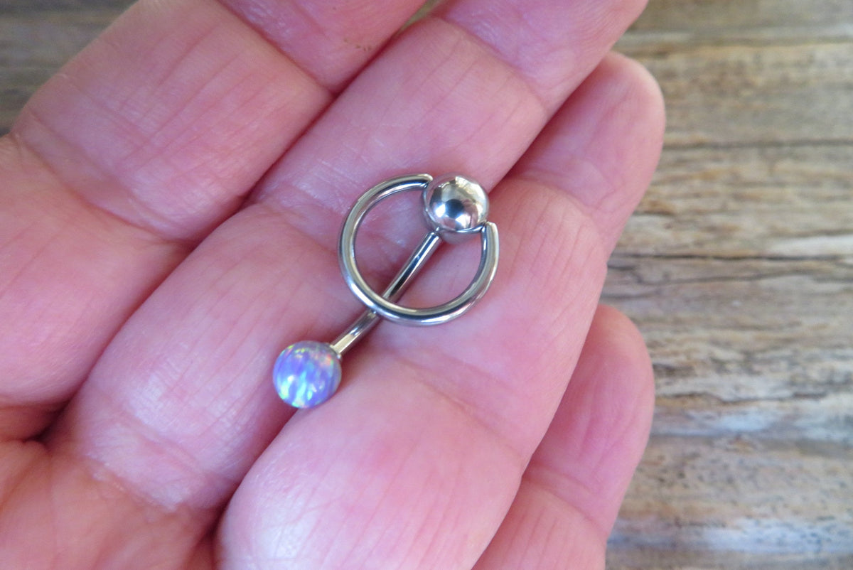 White Opal Vertical Hood Piercing 14G 12G 10G Slave Ring VCH Curved Ba – Penny Lane Piercings