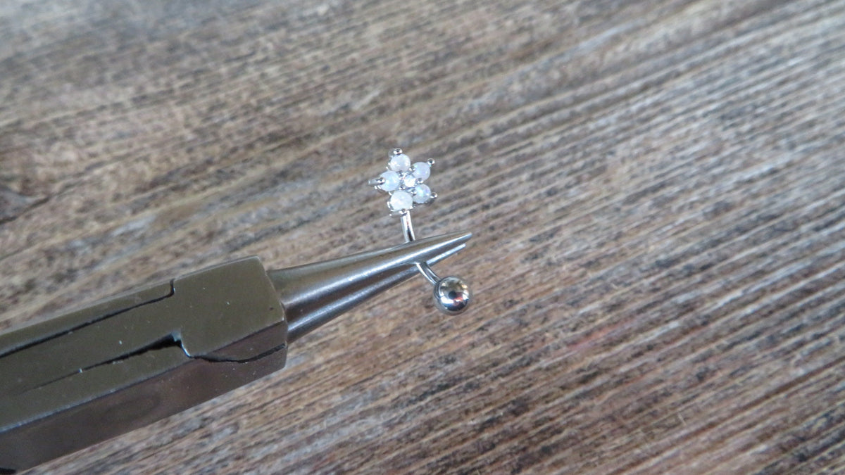 Blue Flower Glitter Crystal Vertical Lip Curve Eyebrow Rook Bar Ring 1 ...